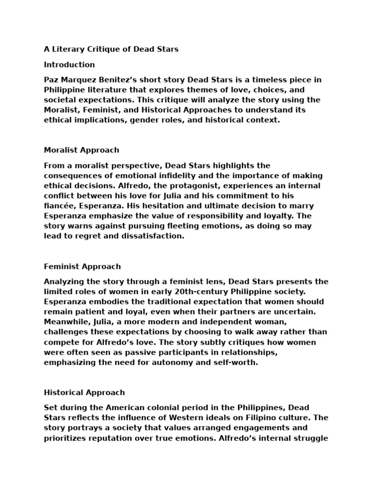 Critique of Dead Stars: Themes & Analysis | PDF