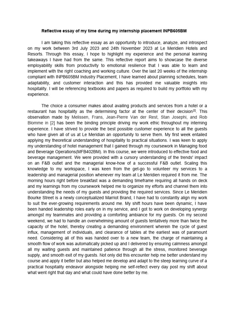 Reflective Internship Experience at Le Meridien | PDF | Mentorship ...