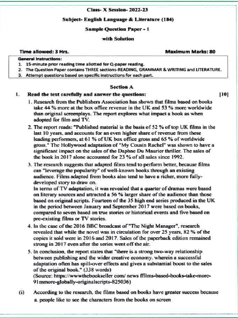 Std-10 English Sample Paper 2 | PDF | Predation | Ecosystem