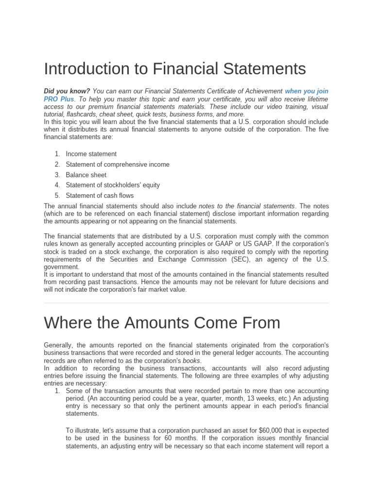 Understanding U.S. Financial Statements | PDF | Balance Sheet | Equity ...