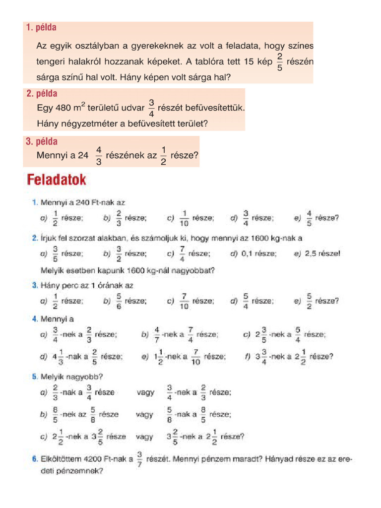 Törtrész Feladatok | PDF