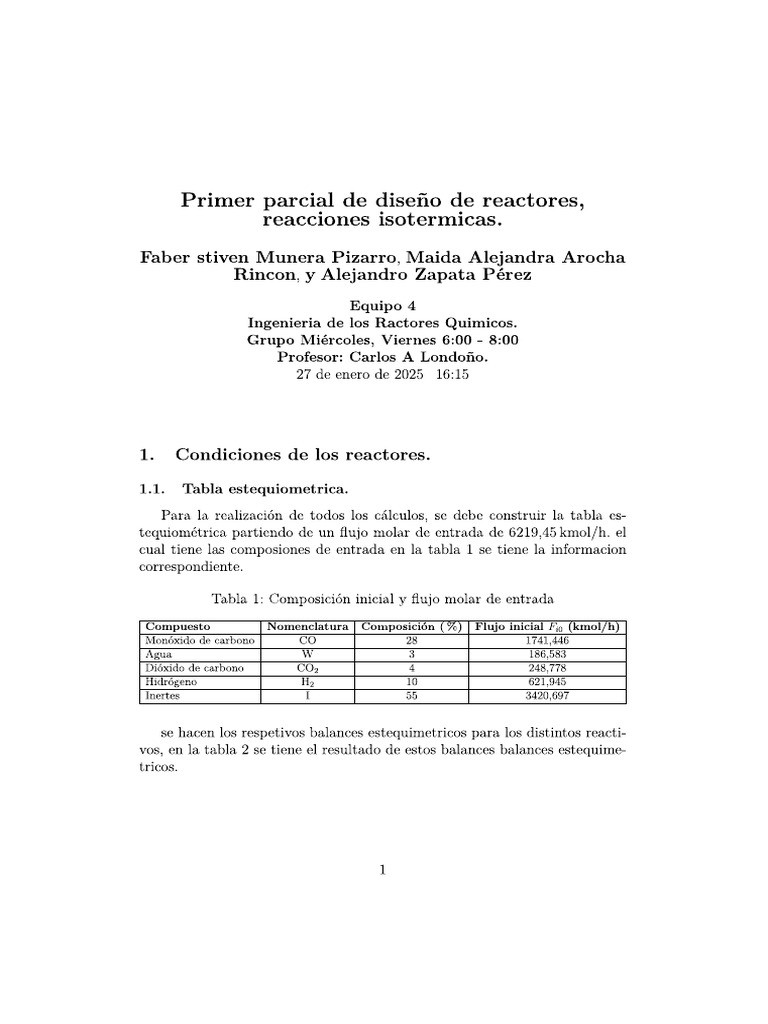 Primer Parcial Reactores | PDF