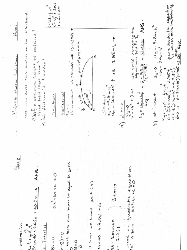 Projectile Motion Solutions | PDF