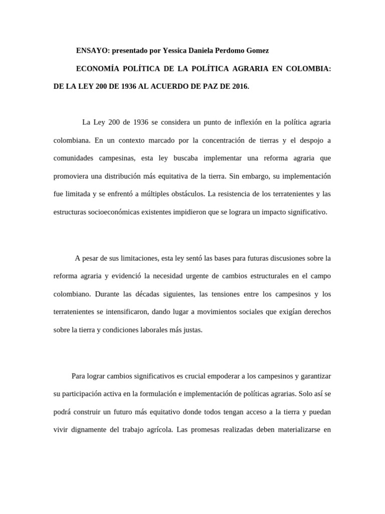 Ensayo Economia AG | PDF | Campesino | Reforma agraria