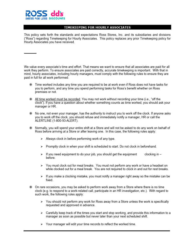 Timekeeping Policy For Hourly | PDF | Clock | Time