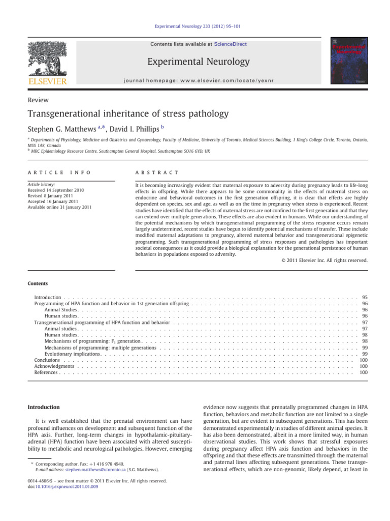 Transgenerational Inheritance of Stress Pathology | PDF | Hypothalamic–Pituitary–Adrenal Axis ...