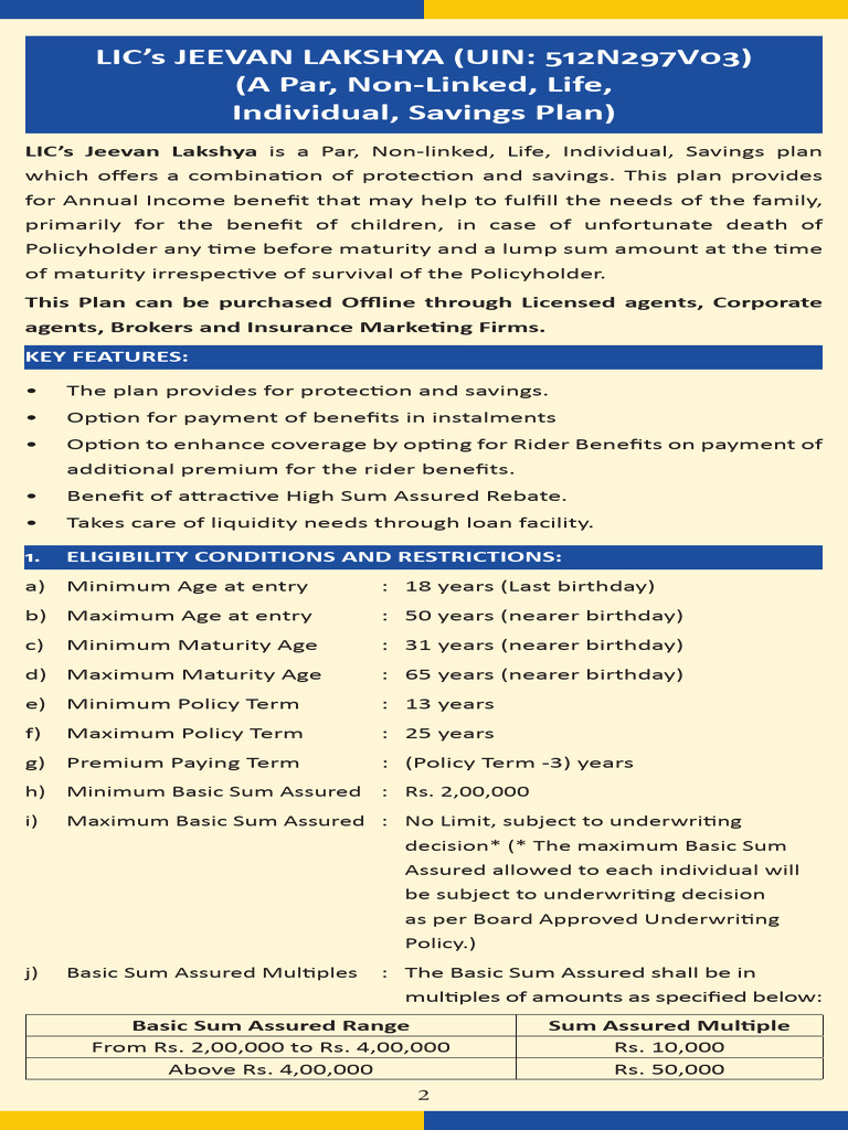 LIC Jeevan Lakshya Sales Brochure - OCT 2024-ENG | PDF | Insurance | Life Insurance