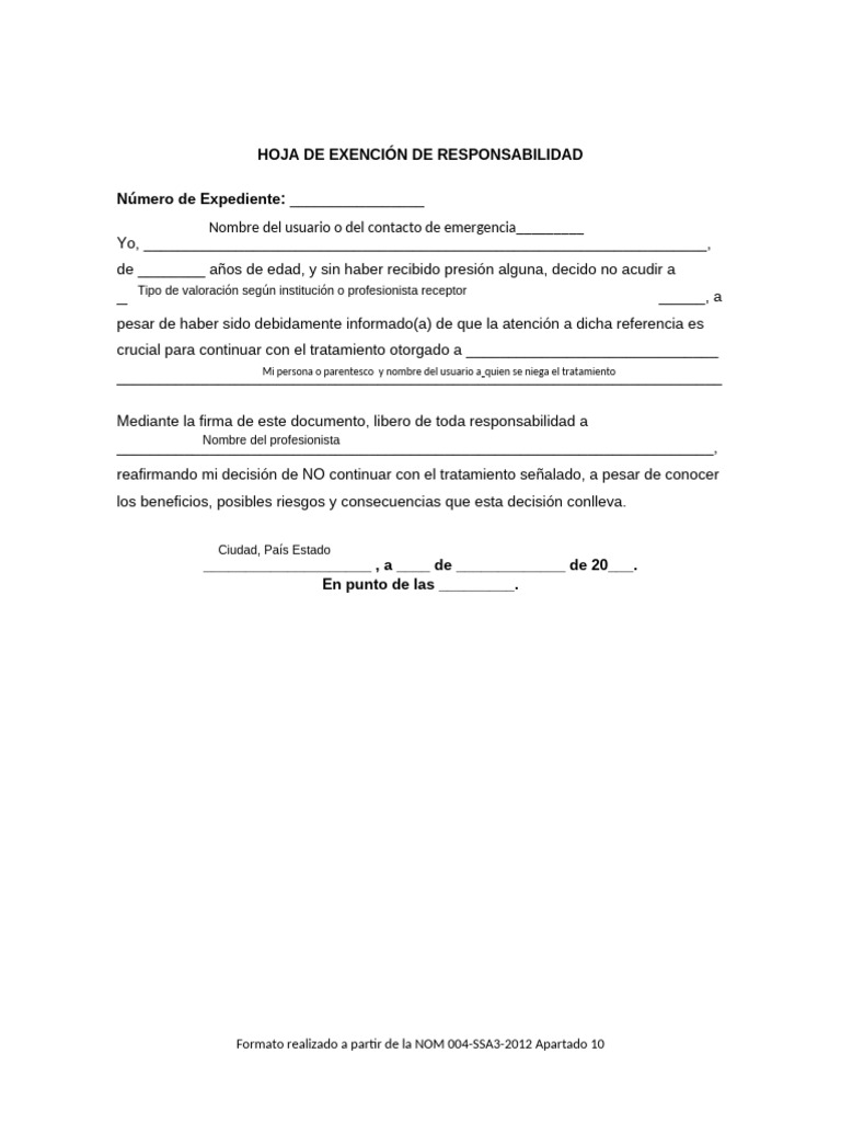 Hoja de Exención de Responsabilidad | PDF