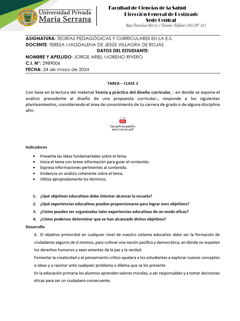 Jorge Moreno - Teoría y Práctica Del Diseño Curricular - Clase2 | PDF | Aprendizaje | Educación ...