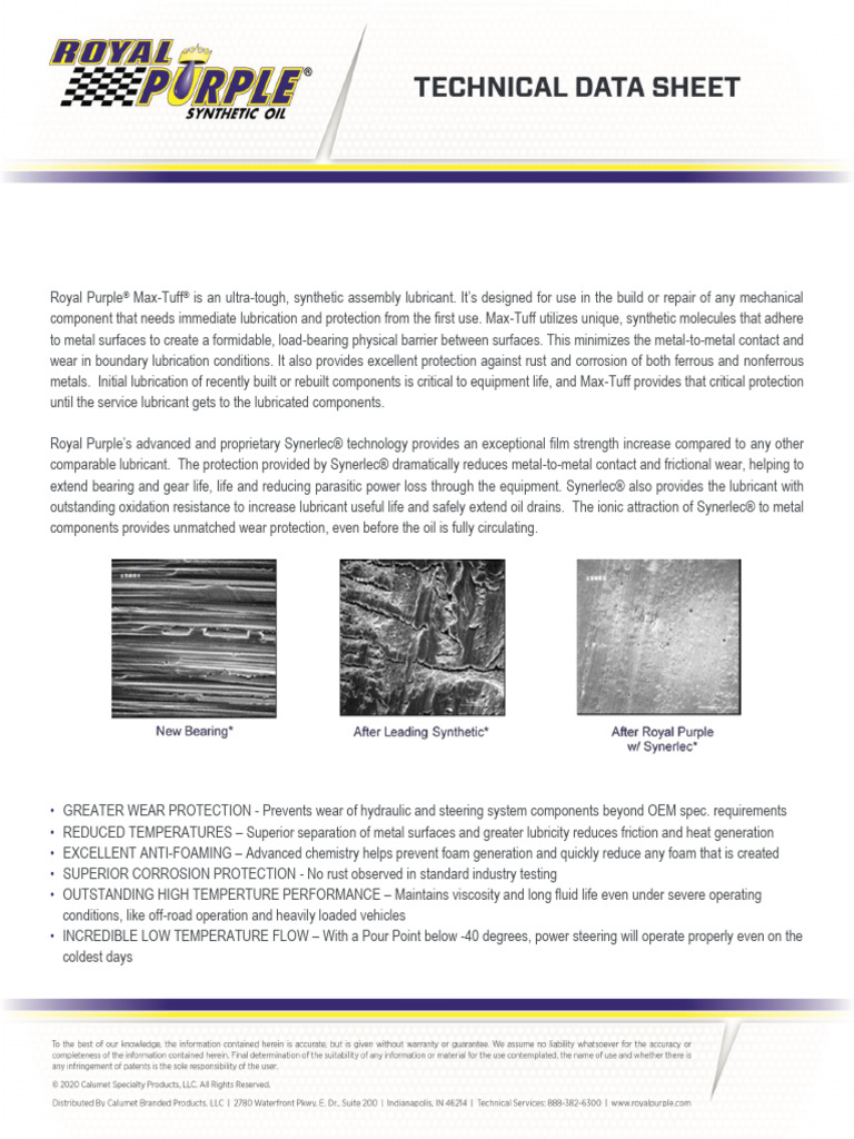 Royal Purple Max Tuff PDS 05feb2021 | PDF | Lubricant | Wear