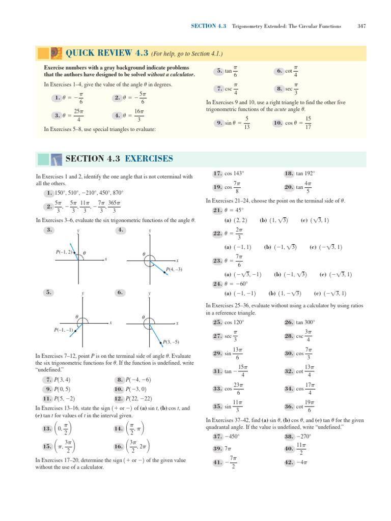 Exercises 4.3 | PDF | Trigonometry | Mathematical Objects