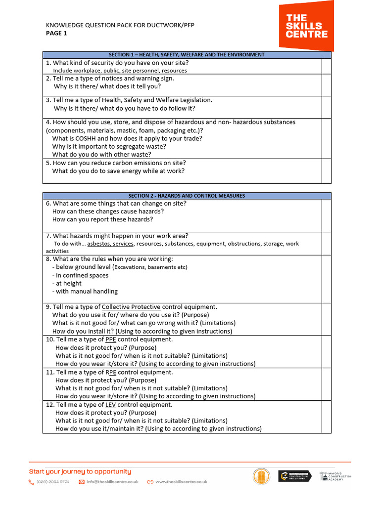 Knowledge Question Pack Ductwork PFP | PDF | Duct (Flow) | Waste