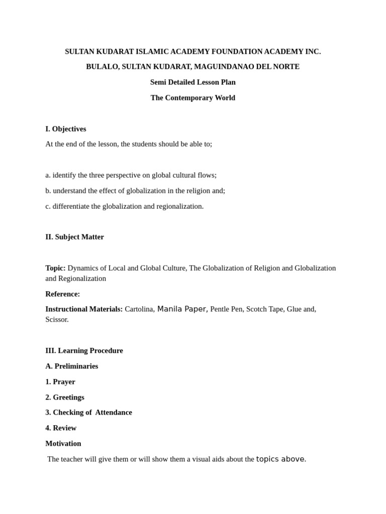 Lesson Plan on Globalization Effects | PDF