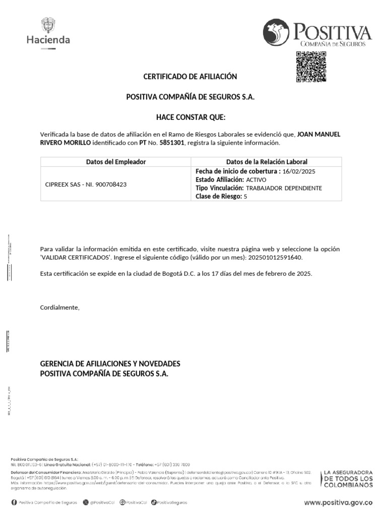 Certificado Arl | PDF