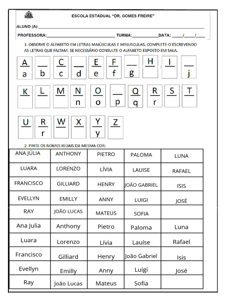 Atividade Letras Maiúsculas e Minúsculas - Compartilhar | PDF