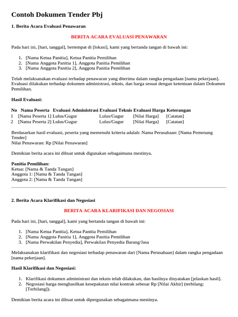 Contoh Dokumen Tender PBJ | PDF