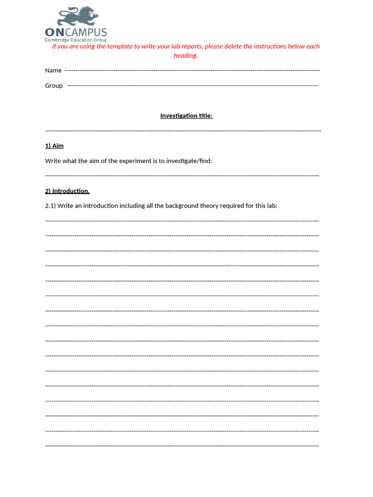Comprehensive Lab Report Template | PDF | Experiment | Scientific Method
