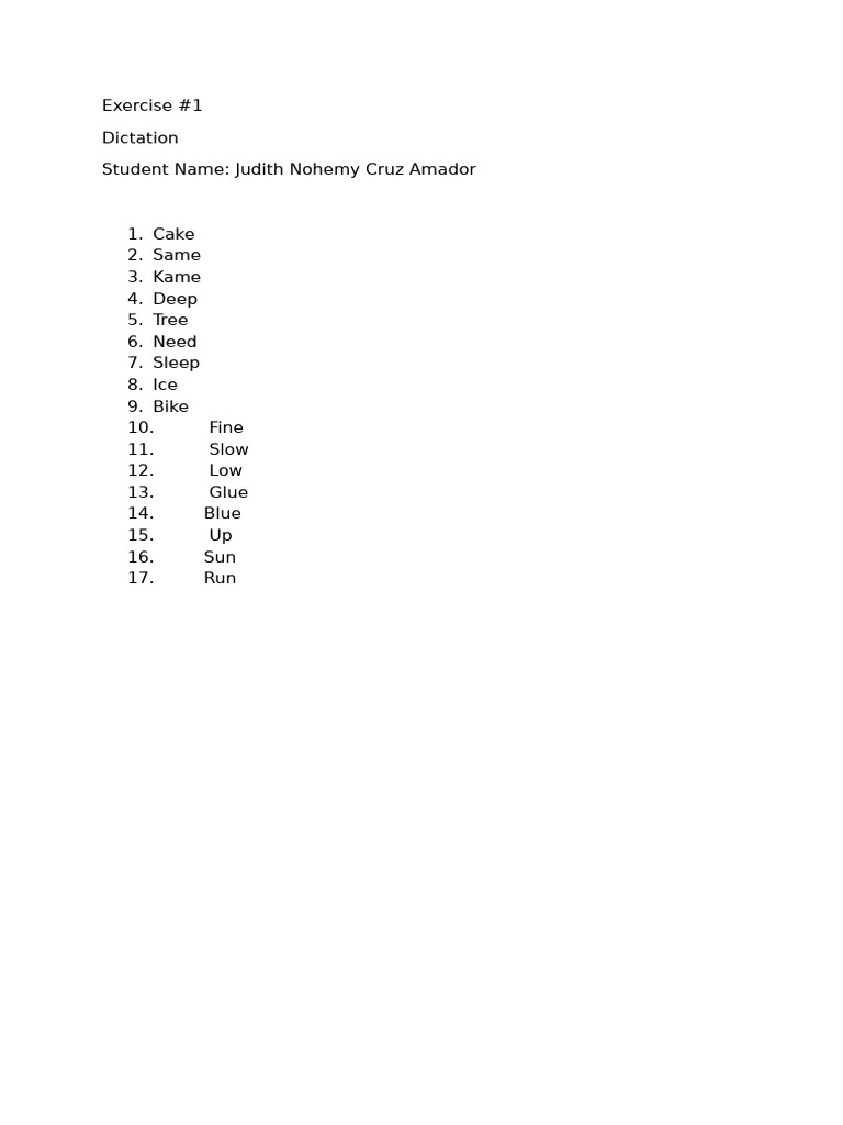 Dictation Exercise List | PDF