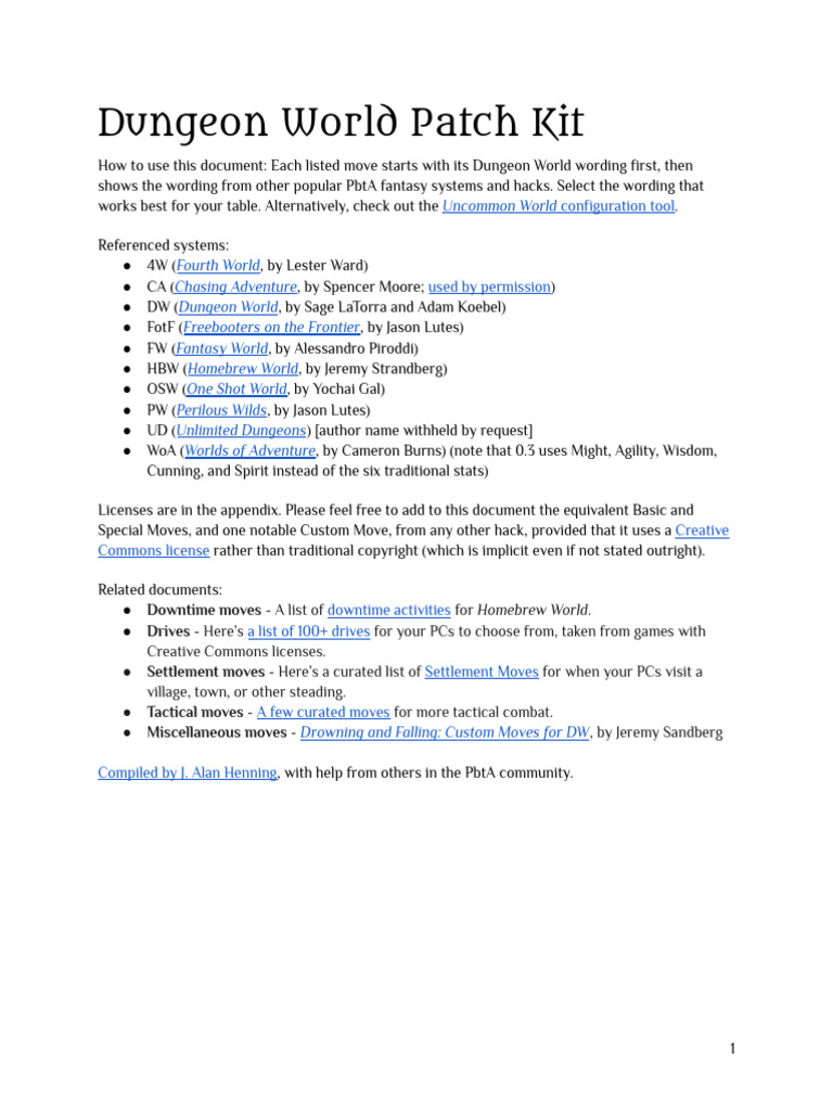 Dungeon World Move Adaptations | PDF