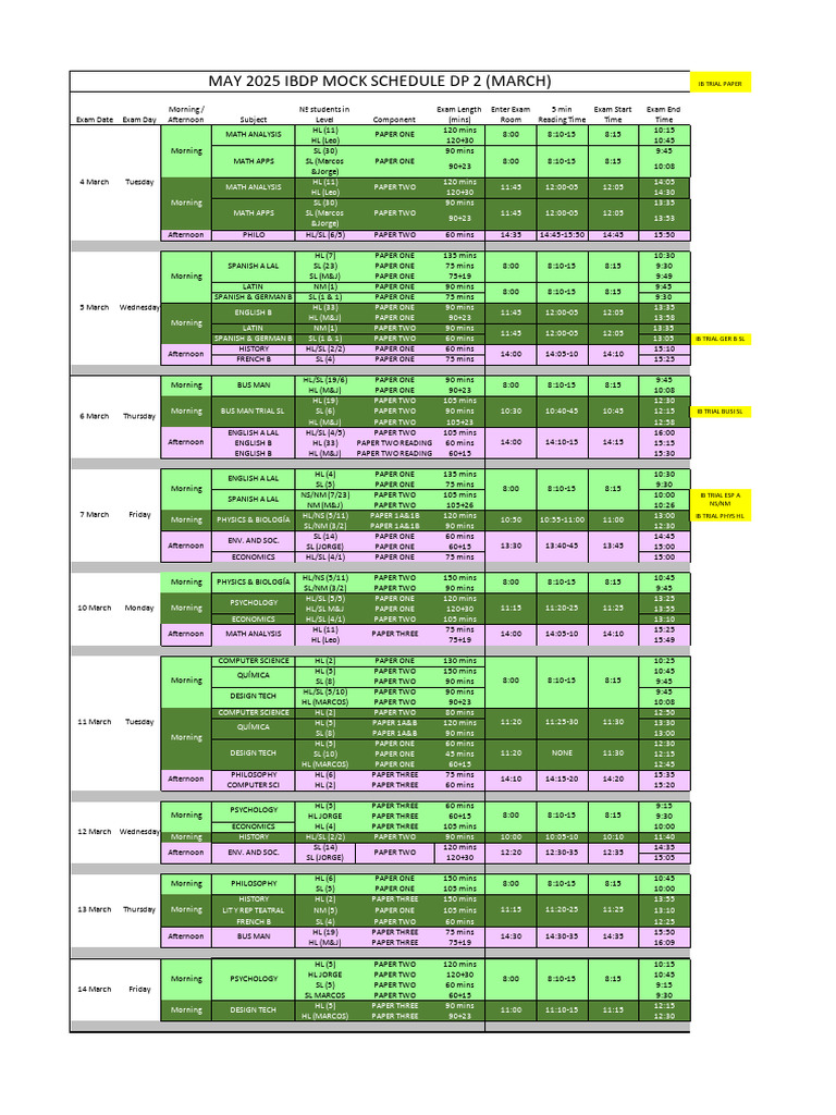 Mocks DP2 Mar 2025 Timetable | PDF | Educational Organizations | Schools