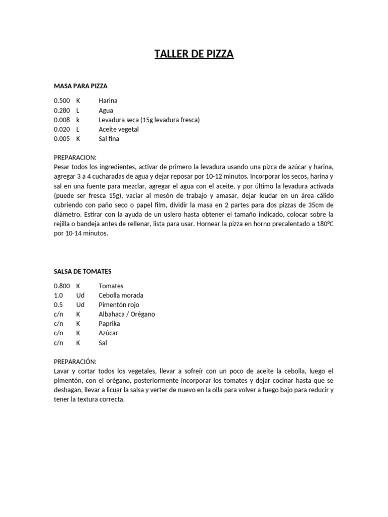 Recetario de Pizzas | PDF | Pizza | Salsa