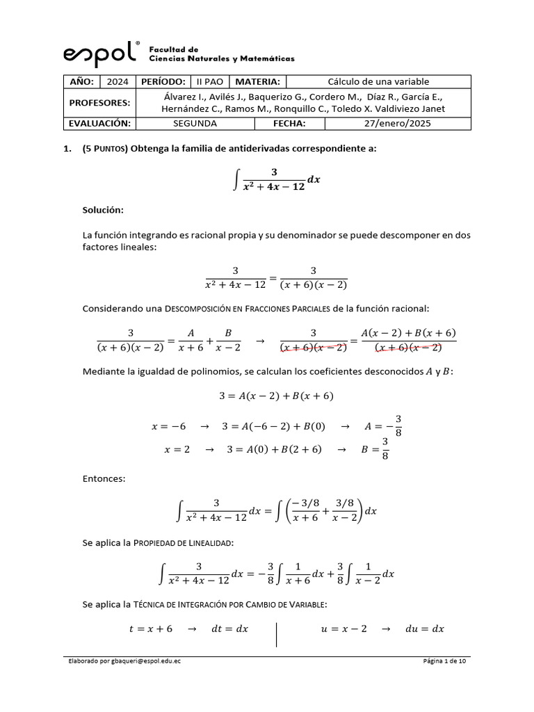 2024 II PAO CUV Ex2 Presencial Solución-1 | PDF | Integral | Funciones y mapeos