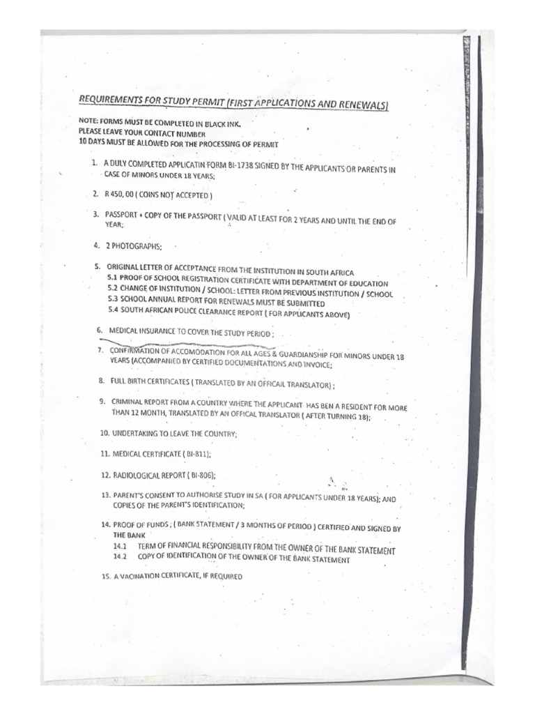 Requirements For Study Permit (First Applications and Renewals) | PDF