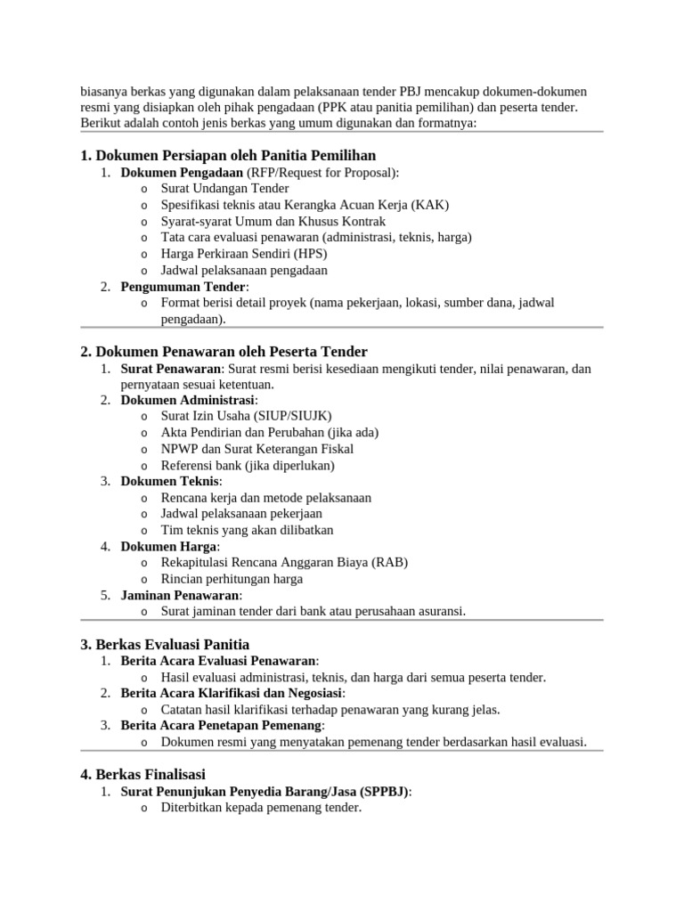 Dokumen Penting dalam Tender PBJ | PDF