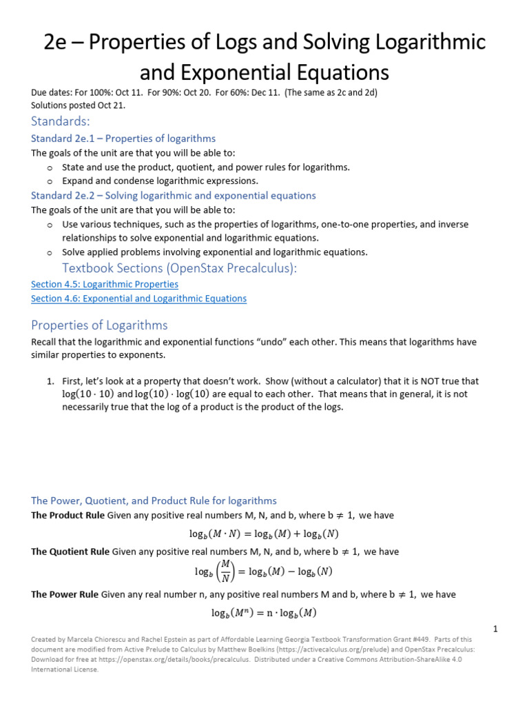 2e-Properties of Logs and Equations | PDF | Logarithm | Exponential ...