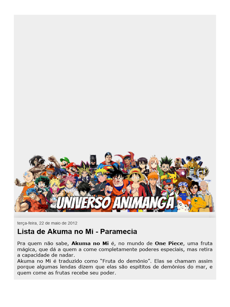 Universo Animangá - Lista de Akuma No Mi - Paramecia | PDF