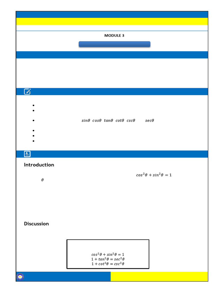 MODULE Trigonometric Identities | PDF | Trigonometric Functions ...