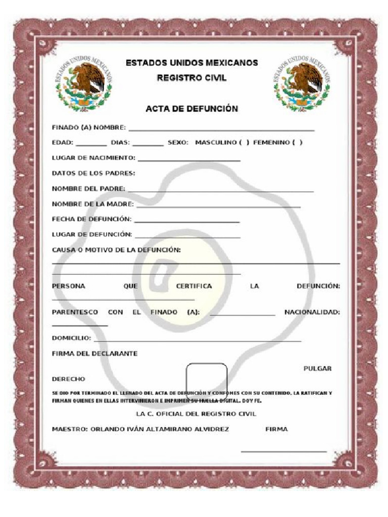 acta de defuncion | PDF