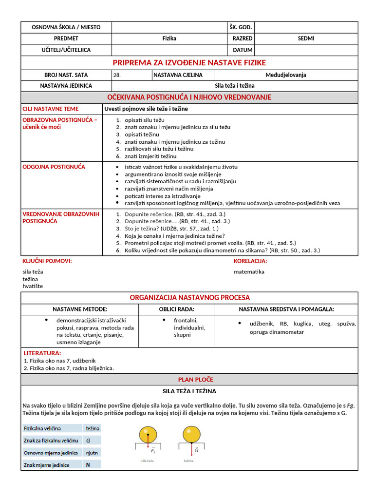priprema_sk_28._sat_11._sila_teza_i_tezina_tijela_1.sat | PDF