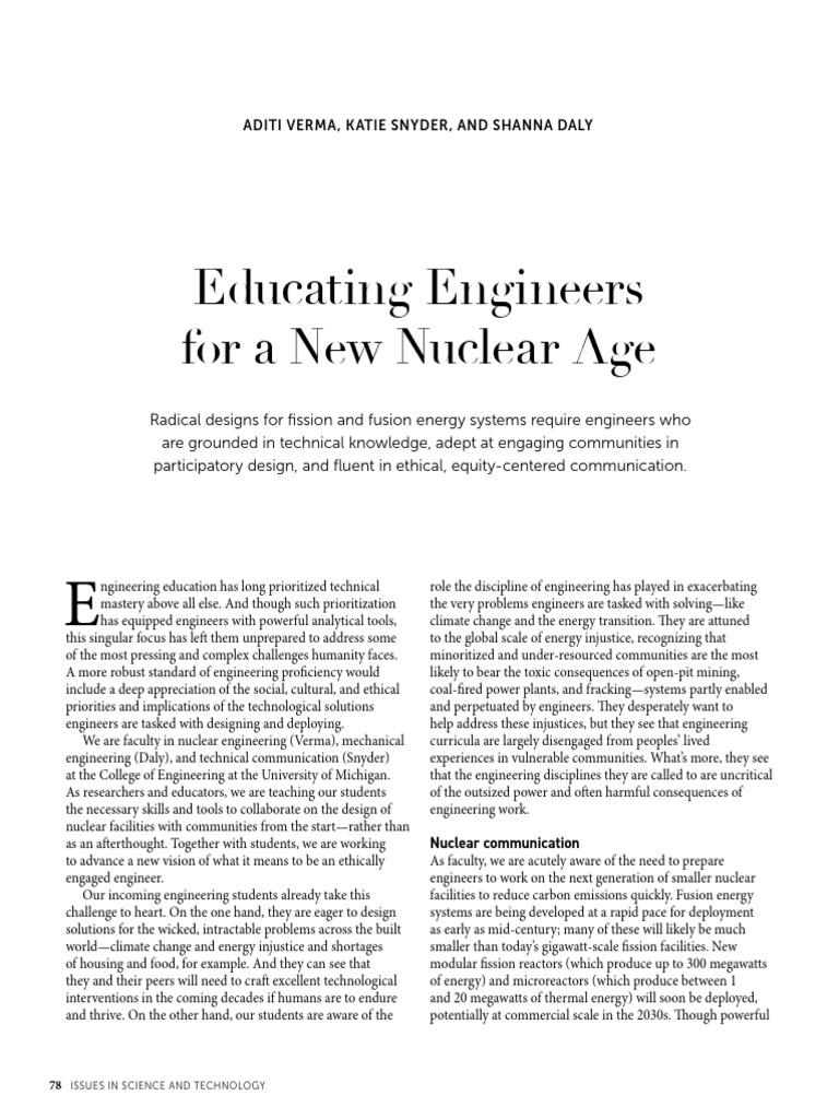 Educating Engineers For A New Nuclear Age | PDF | Nuclear Power | Engineering