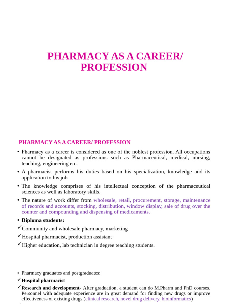 Pharmacy As Profession | PDF | Pharmacy | Pharmacist