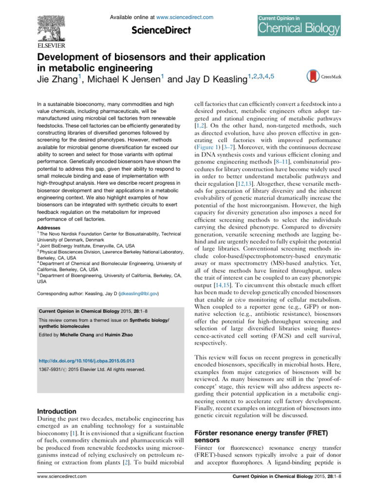 Development of Biosensors and Their Application | PDF | Repressor | Biosensor
