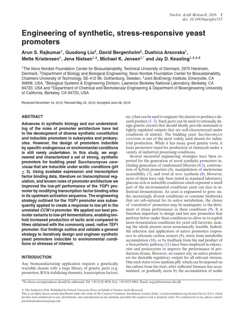 Synthetic Yeast Promoters for Low pH | PDF | Promoter (Genetics) | Yeast