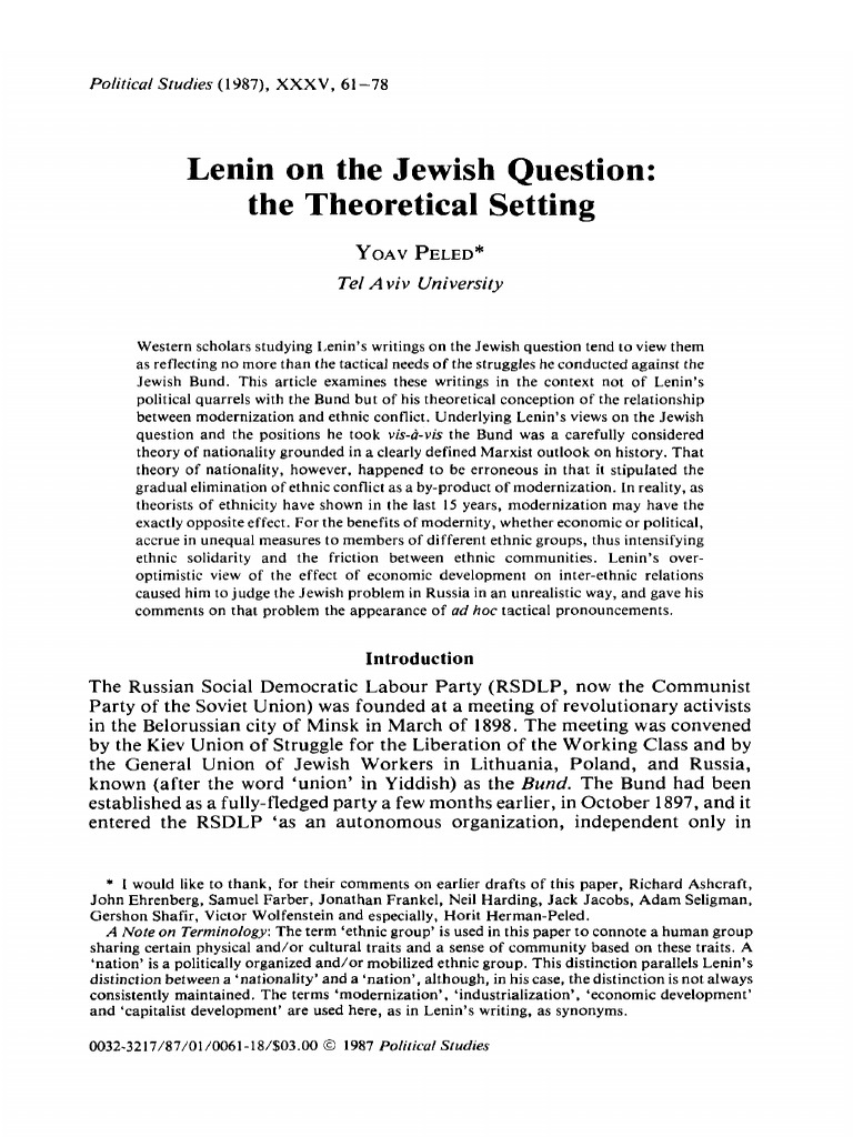 Lenin On The Jewish Question The Theoret | PDF | Vladimir Lenin | Marxism