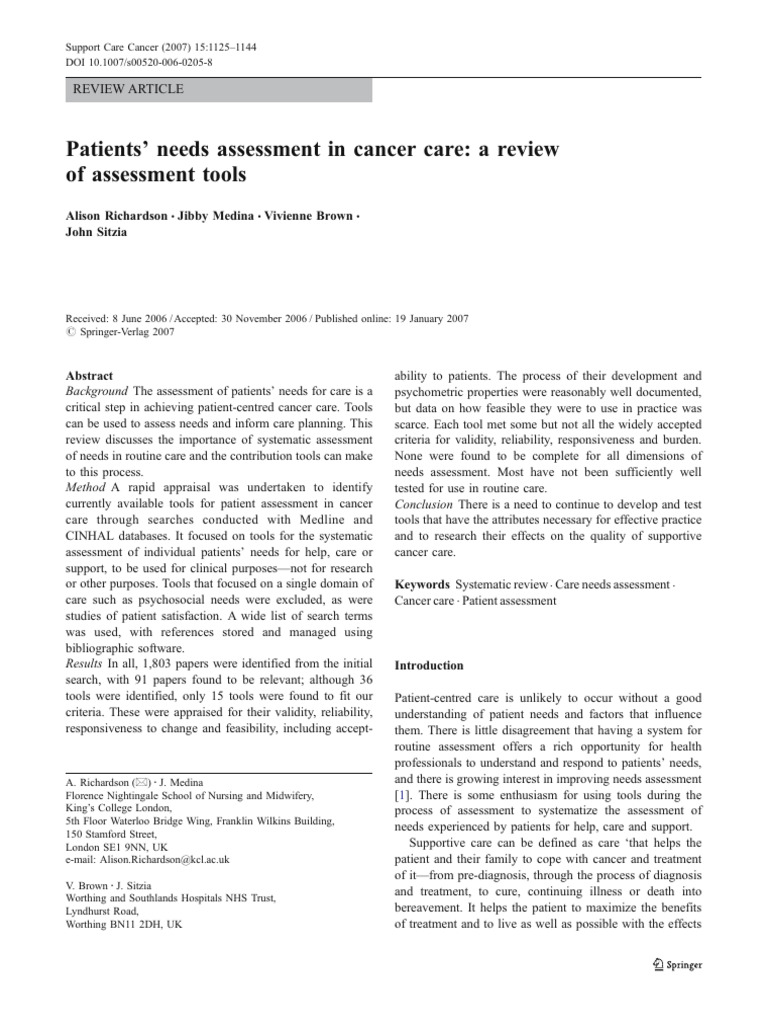 Cancer Care Needs Assessment Tools | PDF | Validity (Statistics ...