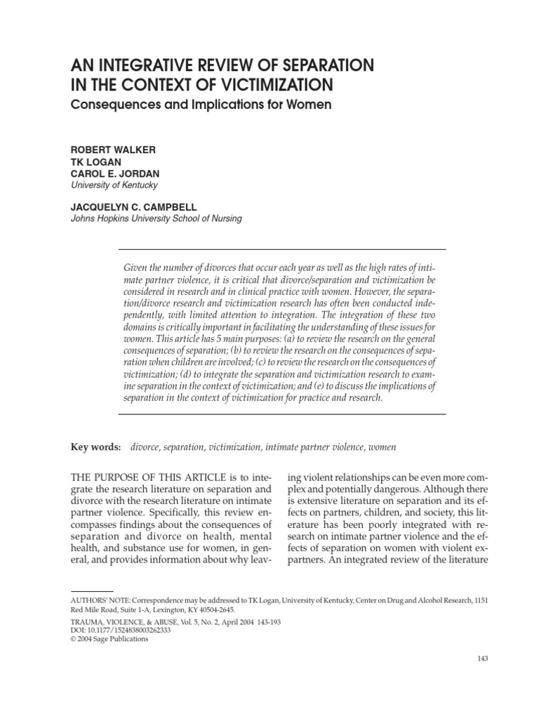 Walker Et Al 2004 An Integrative Review of Separation in The Context of ...