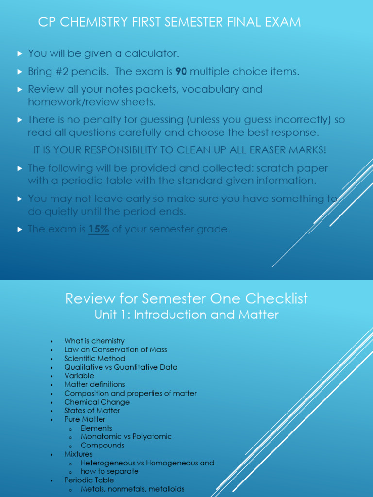 CP Semester 1 Finals Check List 11-24 | PDF | Chemical Compounds | Atoms