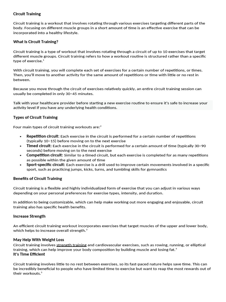 Circuit Training: Benefits & Workouts Guide | PDF | Strength Training ...