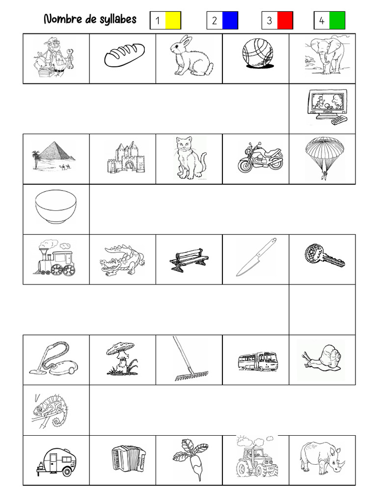 Coloriage Codé Nombre de Syllabes | PDF