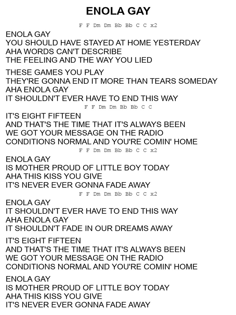 Enola Gay Song Lyrics Analysis | PDF