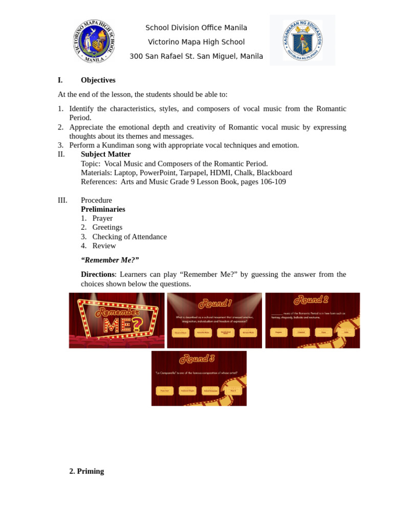 Romantic Vocal Music Lesson Plan | PDF