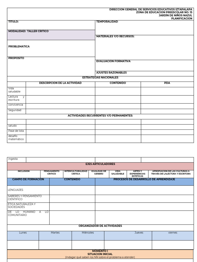 Formato de Modalidades de Trabajo | PDF | Educación de la primera infancia | Evaluación