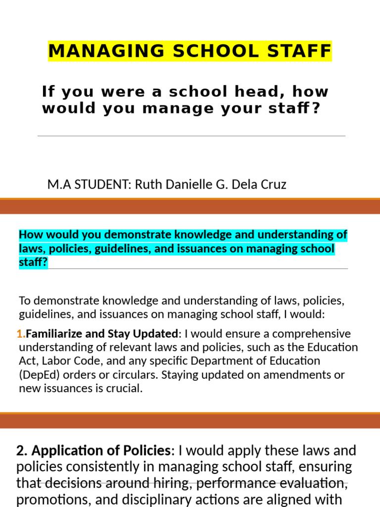 School Staff Management Guide | PDF | Policy | Leadership