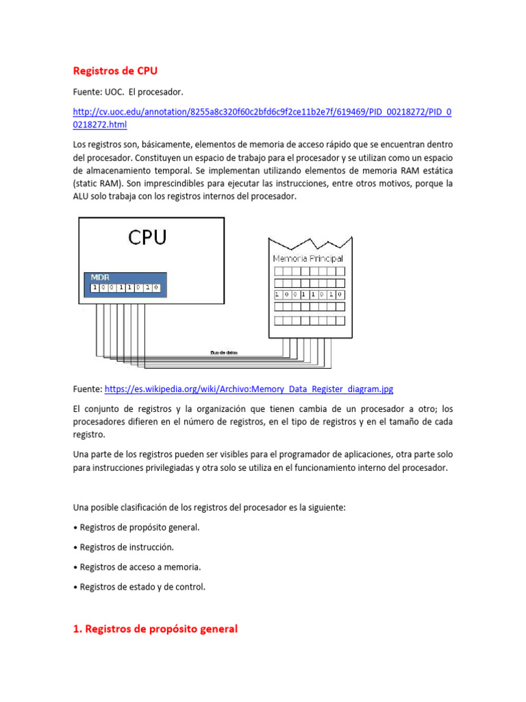 Registros de CPU y ALU | PDF | Unidad Central de procesamiento | Poco