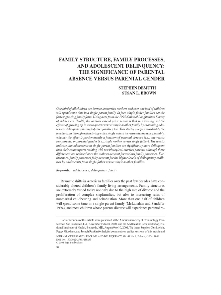 Demuth Brown 2004 Family Structure Family Processes and Adolescent ...