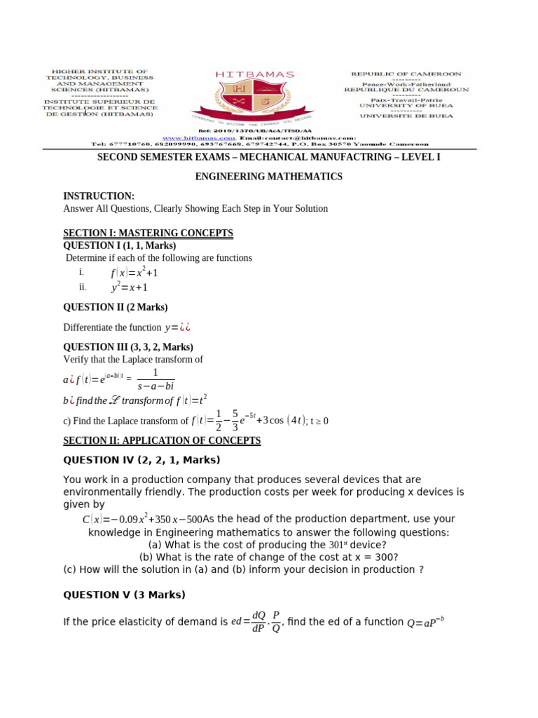 Mechanical Manufacturing Exam: Engineering Math | PDF | Deformation ...